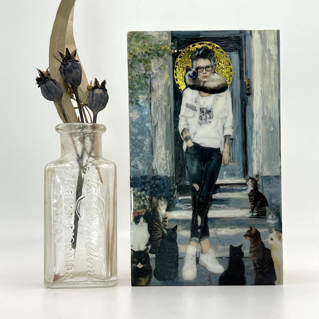 St. Gloria & the Village Cohort Encaustic Miniature Painting Cat Lady ...