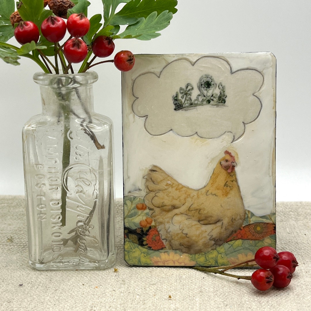 Ines Arlene | Encaustic Mini Painting | Whimsical | Hens | Chickens ...