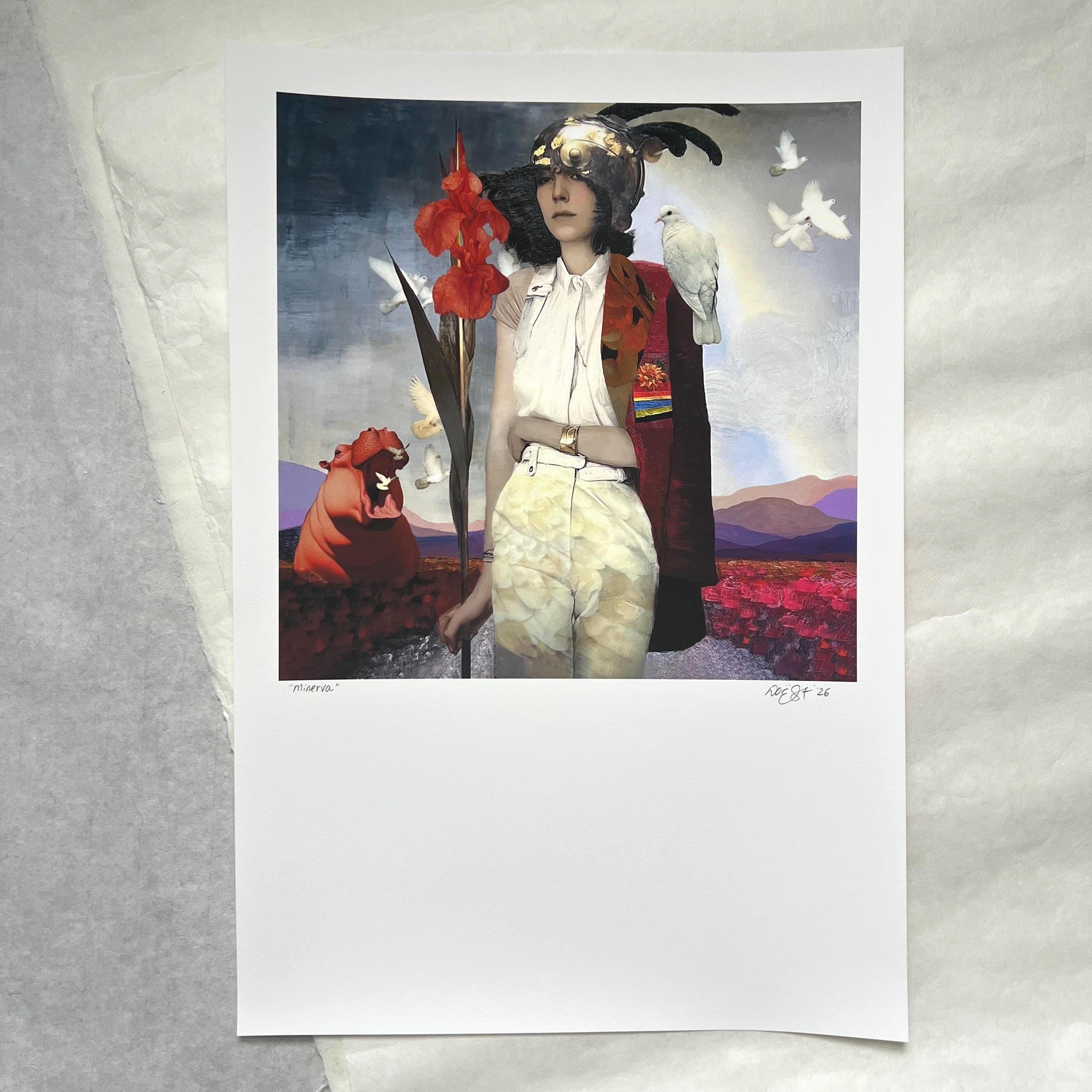 Minerva Goddess of Wisdom Art Print | Mythic Symbolic Giclée | Peace ...