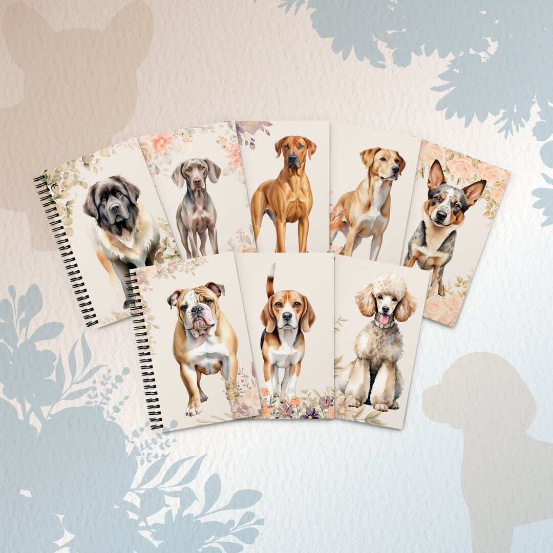 Cheerful Dogs and Flowers Spiral Notebooks Cute and Colorful Stationery ...