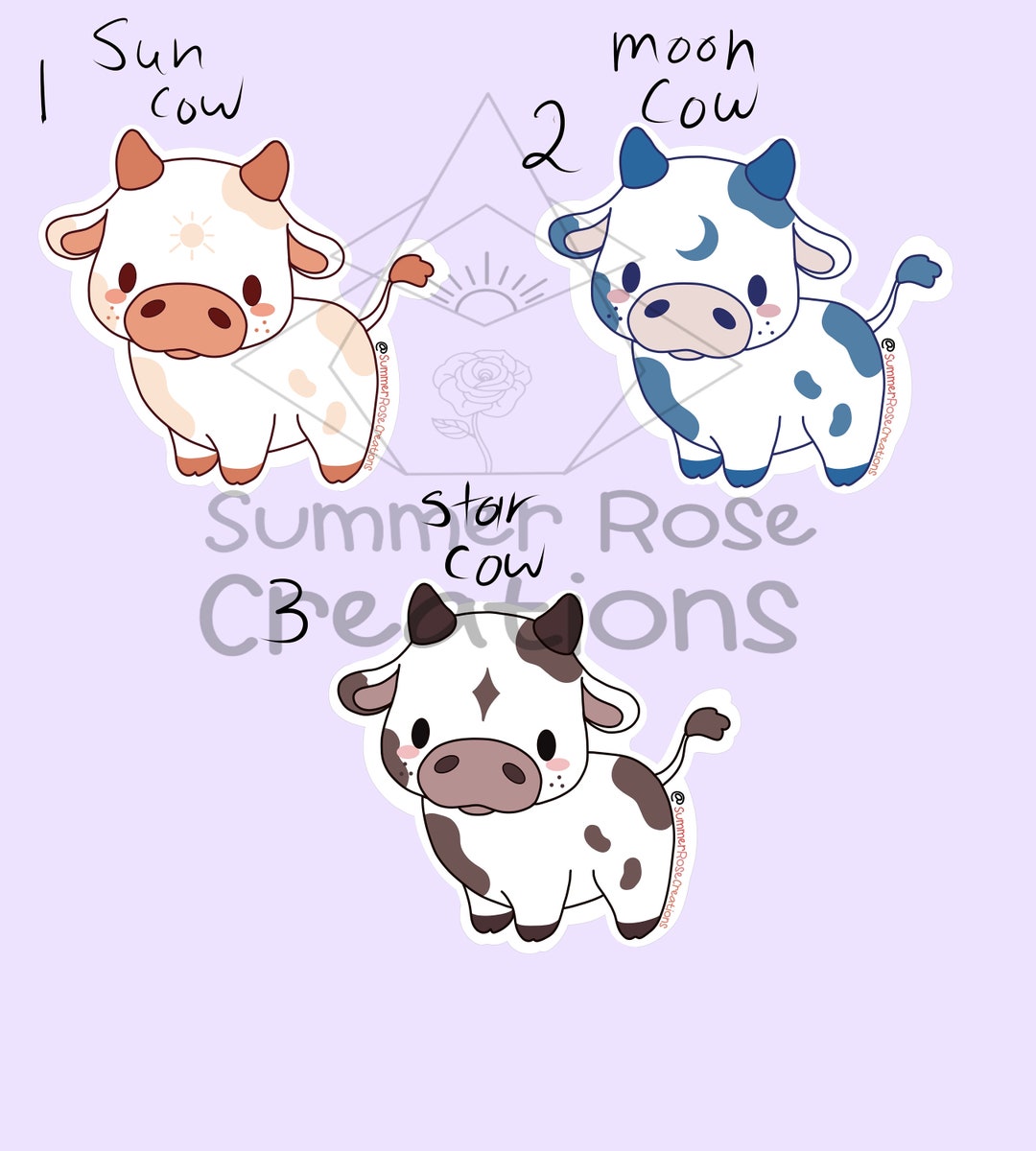 Cute Cow Stickers, Star Sun and Moon Stickers, Vinyl Waterproof Sticker ...