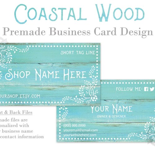 Farmhouse Distressed Teal Wood Shabby Chic Business Card - Etsy