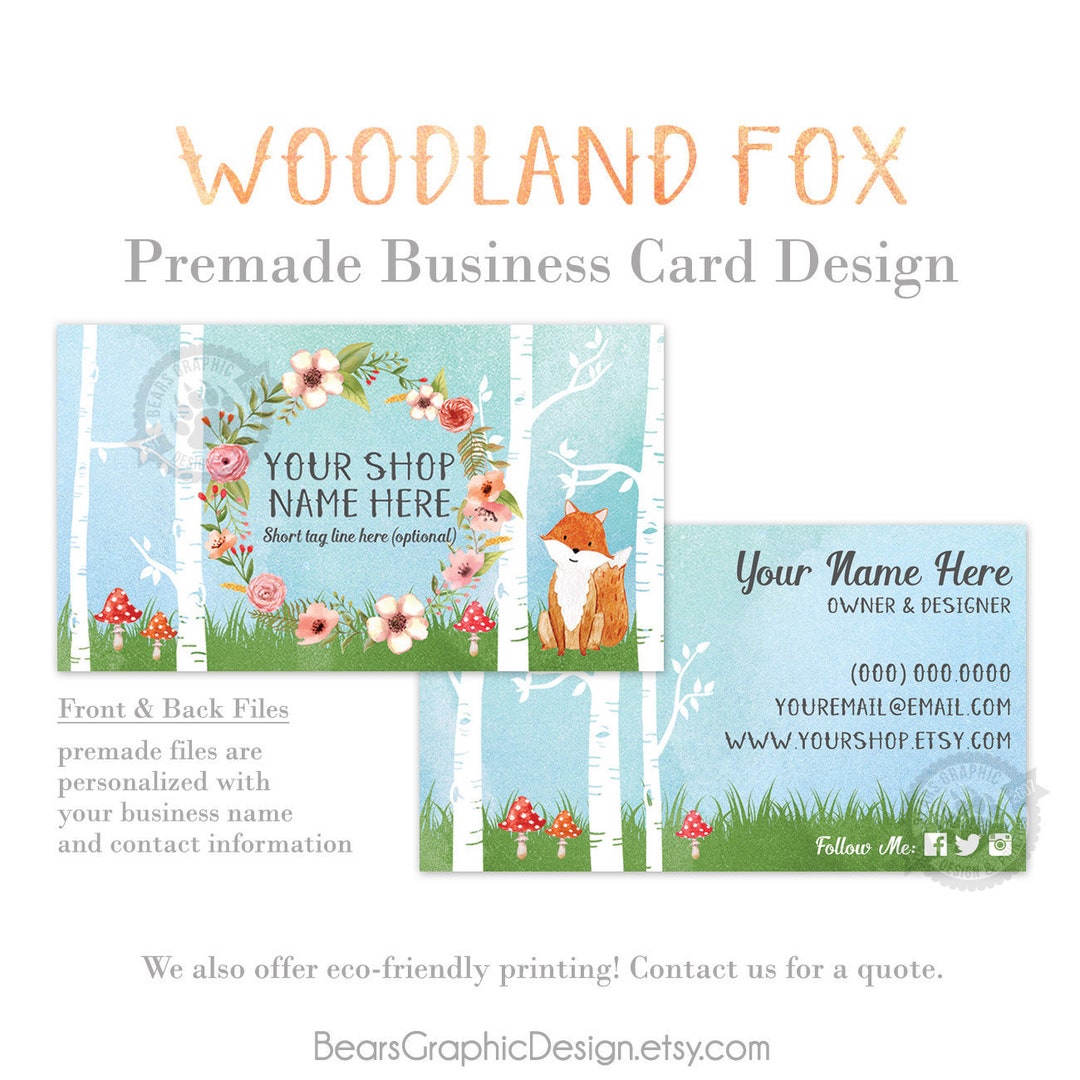 Fox Business Card Design in a Watercolor Woodland Nature Theme With ...