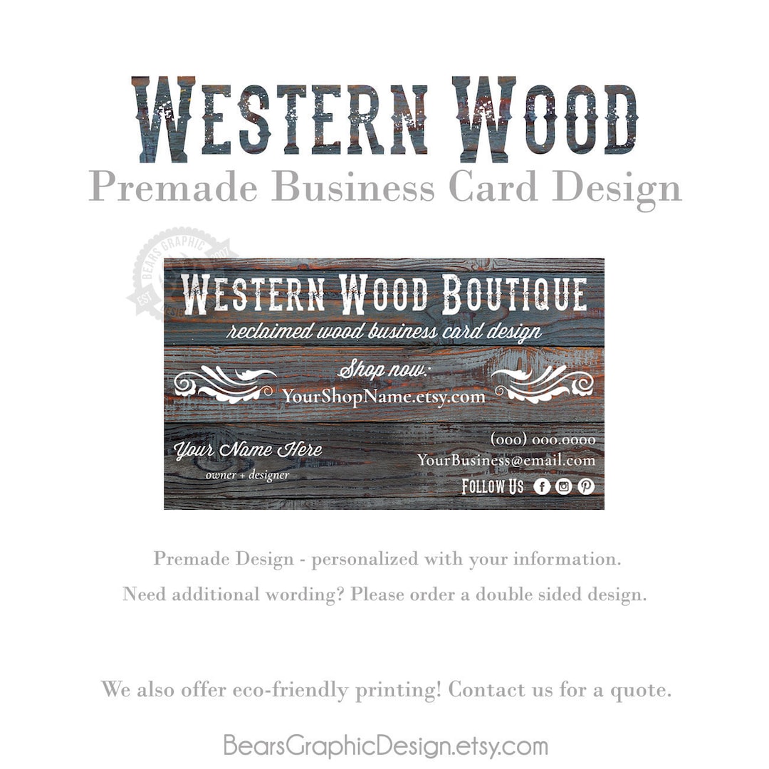 Western Business Card Design With a Reclaimed Rustic Wood Background ...