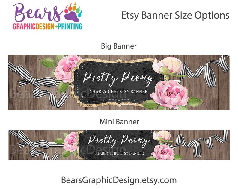 Shabby Chic Etsy Shop Banner & Icon: Pink Peony, Rustic Wood (digital ...