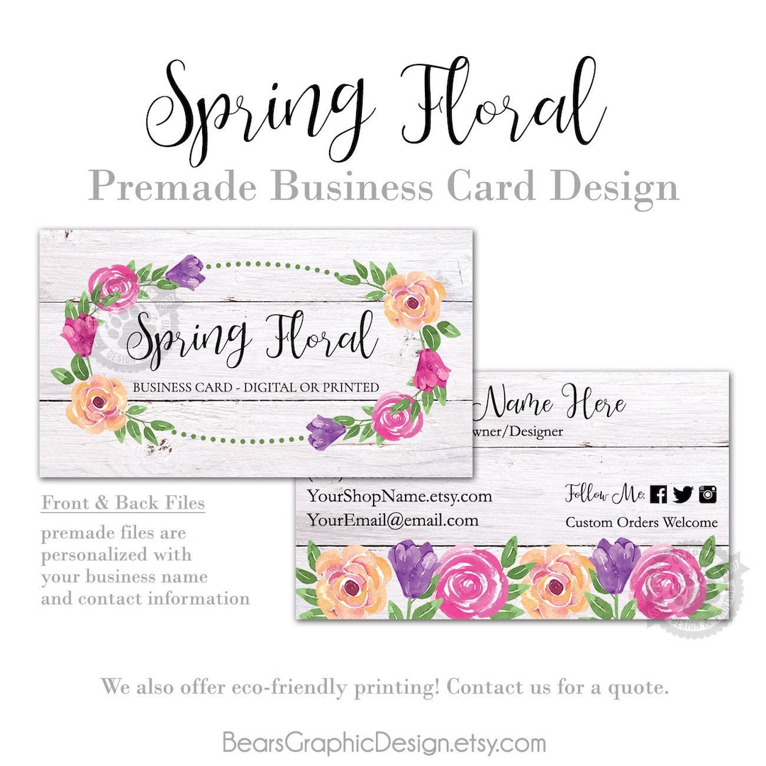 Spring Business Card Design Perfect for Florists and Wreath Makers ...