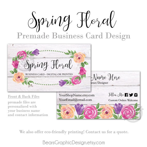 Spring Business Card Design perfect for Florists and Wreath | Etsy