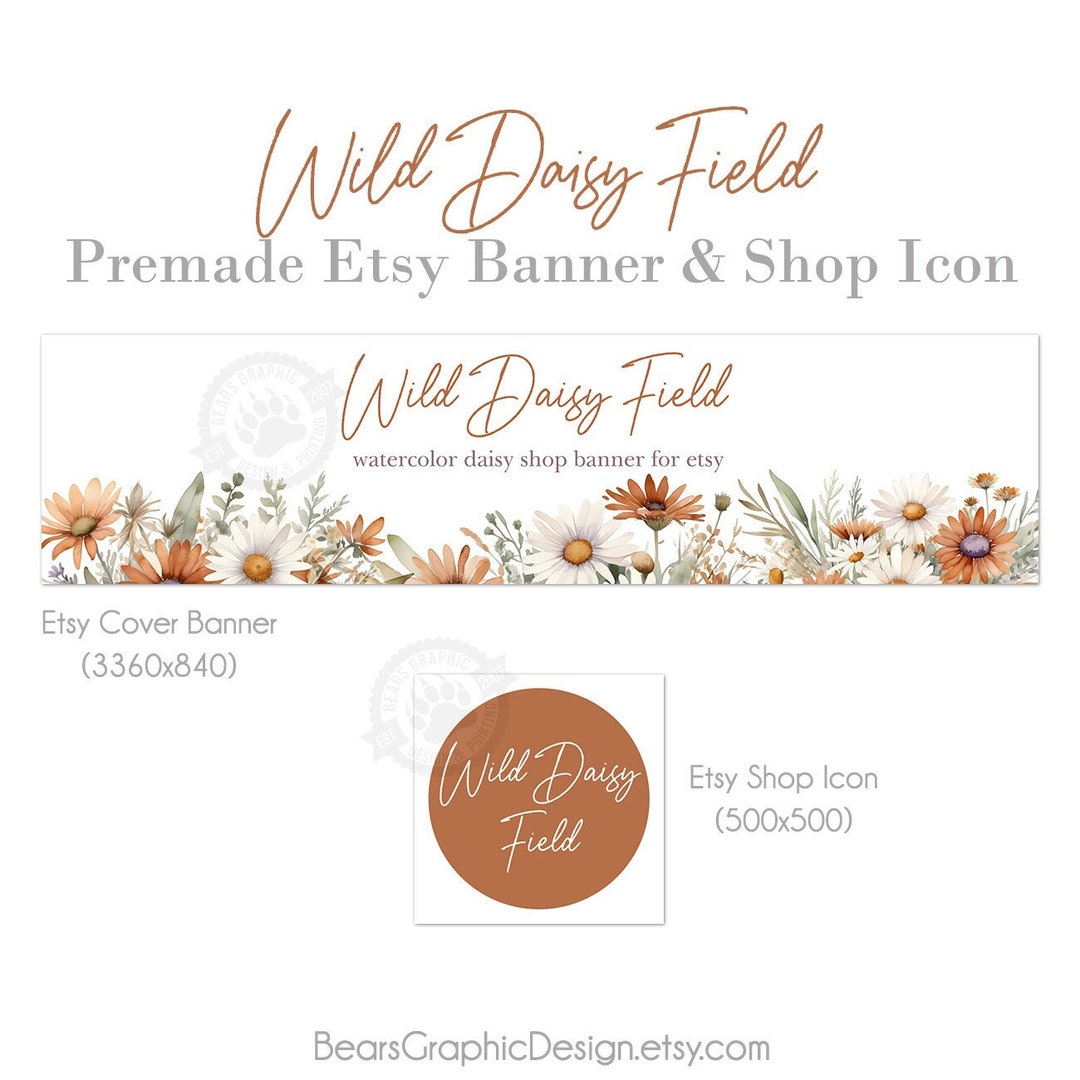 Boho Etsy Shop Banner and Icon Set in a Rustic Country Wildflower ...