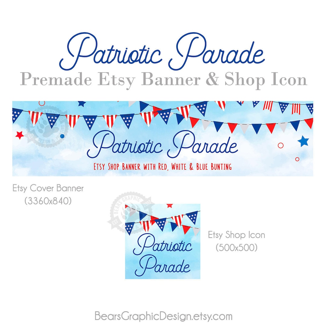 Etsy Shop Banner and Icon Kit With Patriotic Bunting, American Flag ...