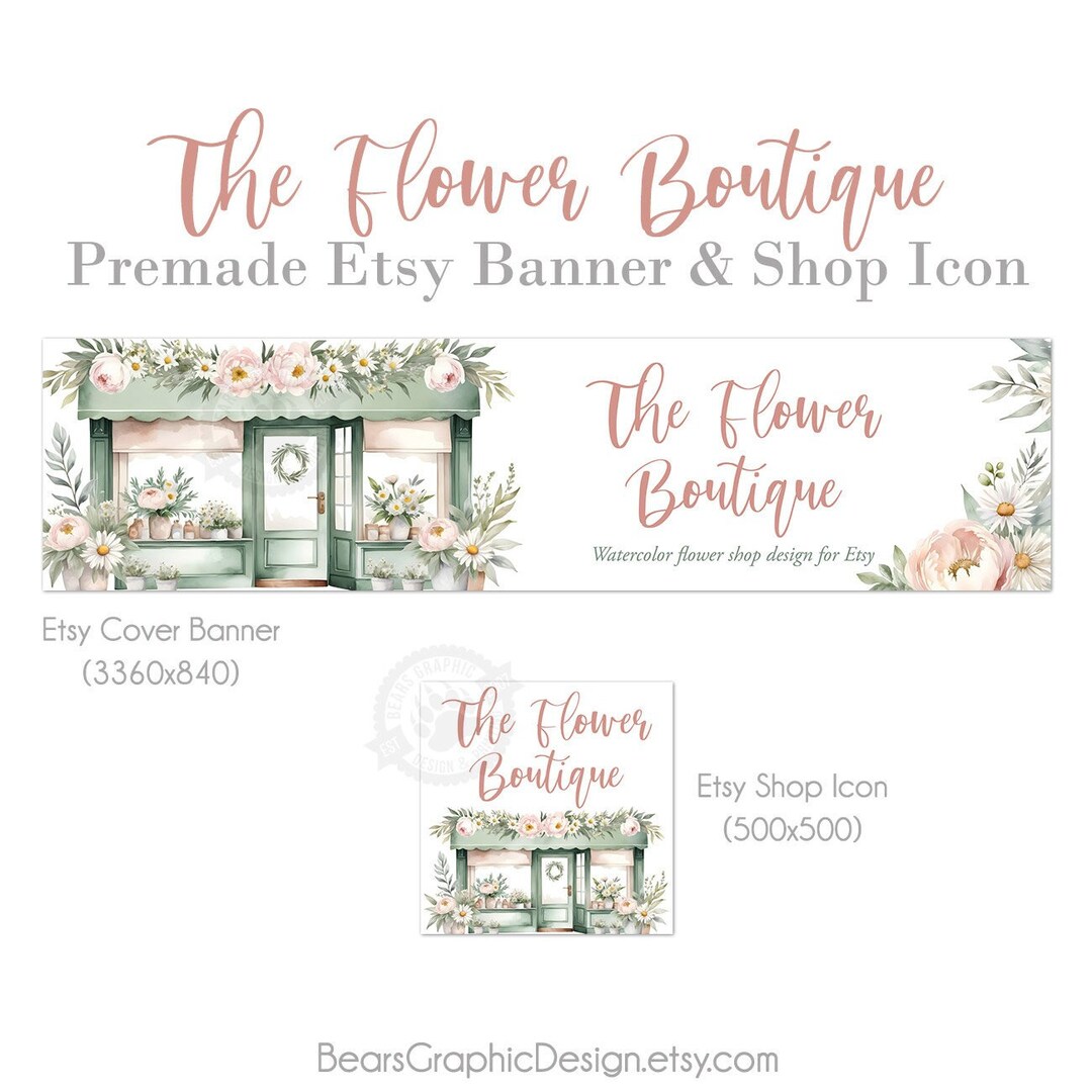 Flower Shop Etsy Banner Set: Shabby Chic Boutique Design (digital ...