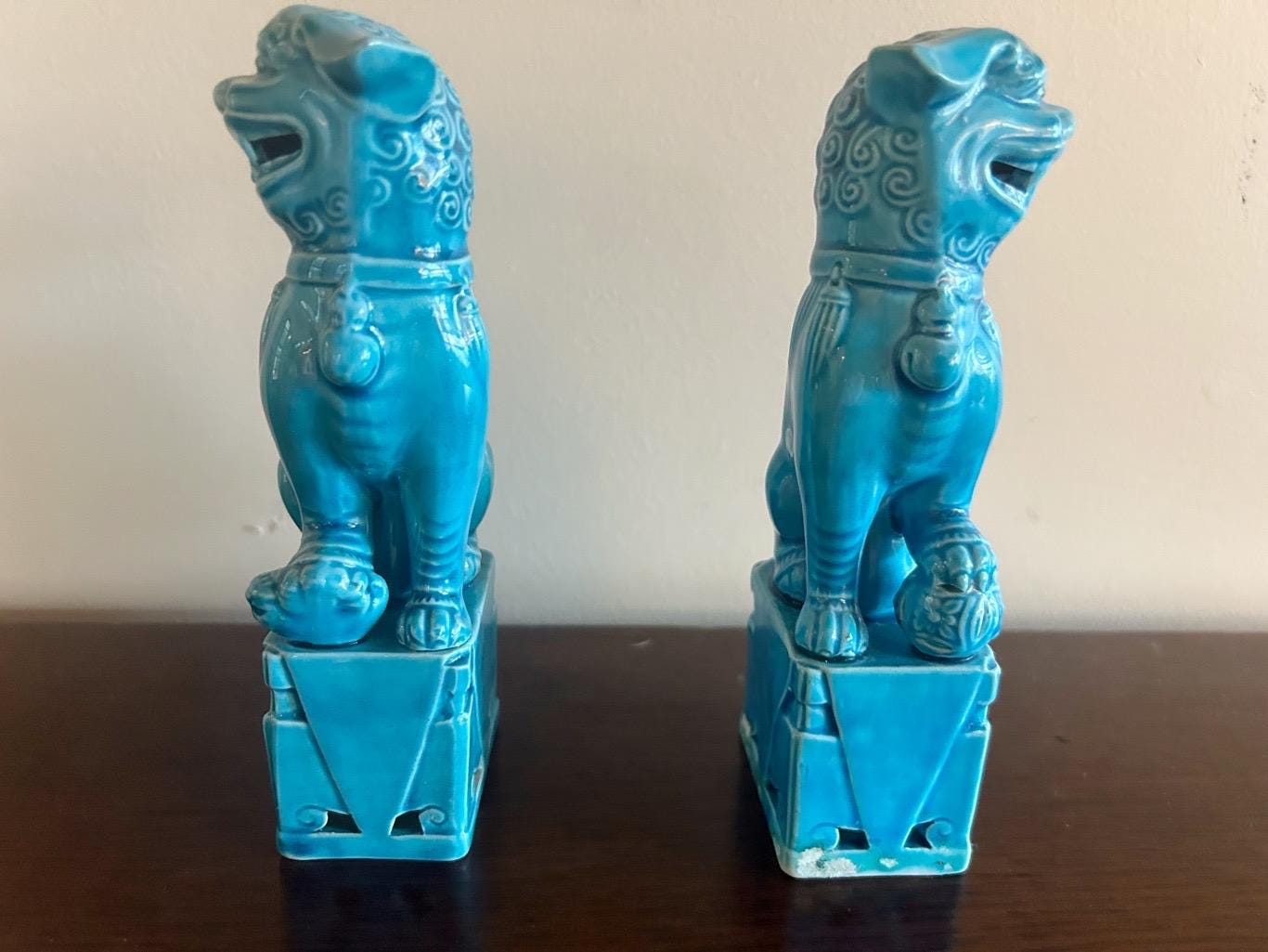 Vintage Pair of Turquoise Blue Chinese Foo Dogs Sitting on Box - Etsy