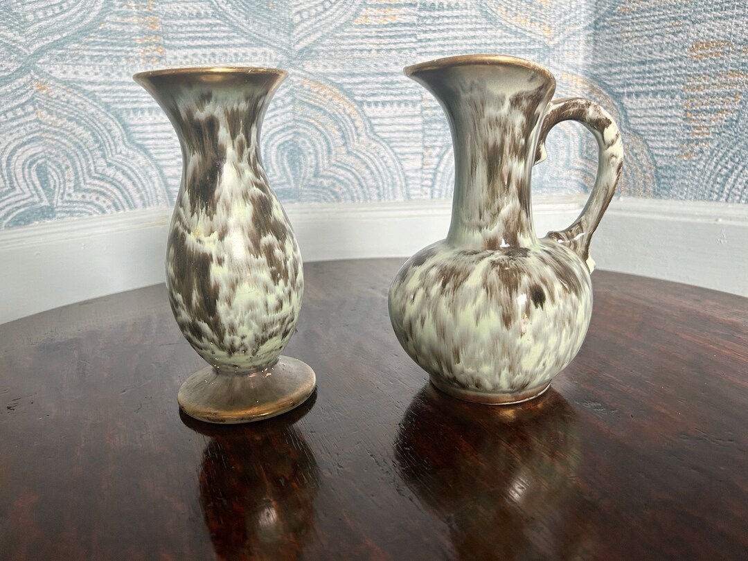 Fohr Keramik 6.5 Vase & 6.5 Pitcher Lava Glaze Ceramic Turquoise/gray ...