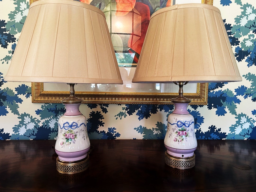 Pair of Adorable Grandmillenial Lamps Lilac With Blue Bows-without ...