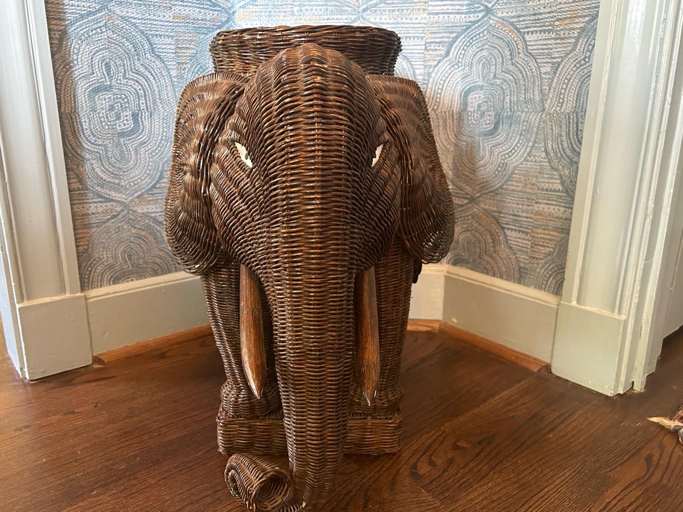 Vintage Boho Chic Rattan Elephant Side Table or Plant Stand Style of ...