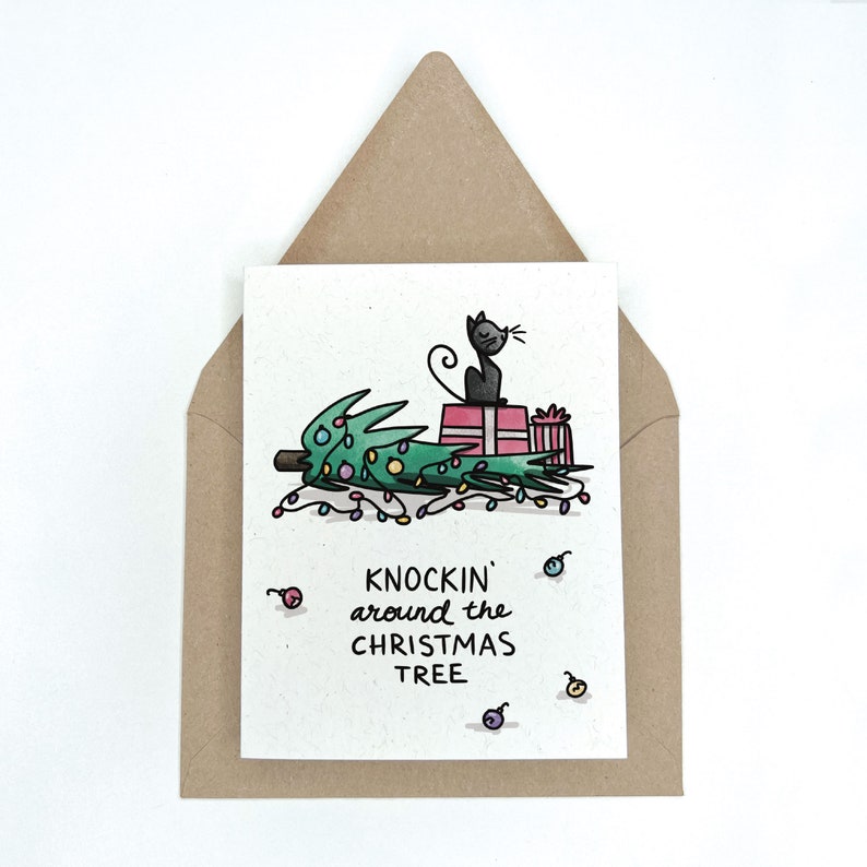 Knockin' Around the Christmas Tree - Cat Christmas Card | Premium ...
