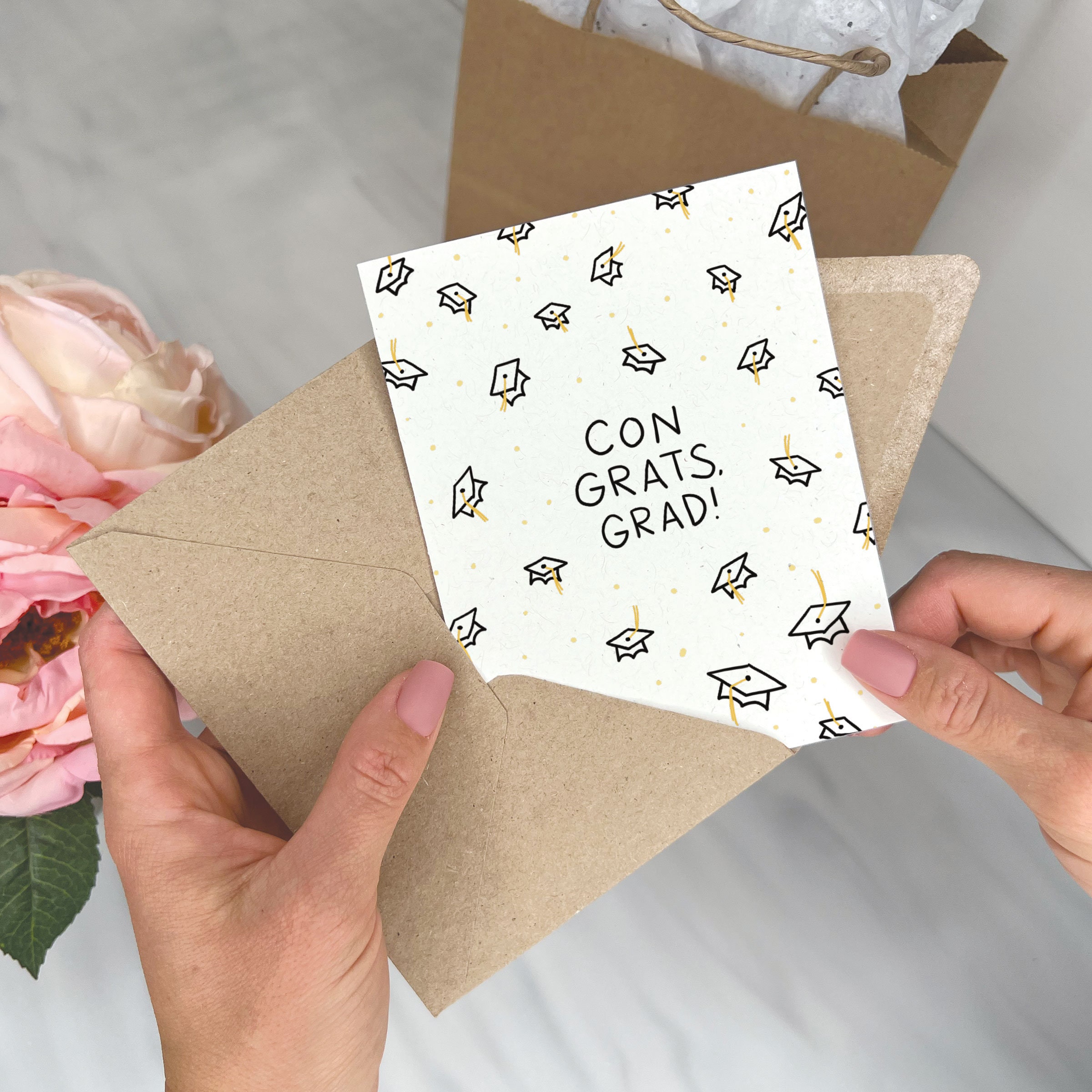 Gold Tassel Grad Caps Graduation Card Premium Textured, 100% Recycled ...