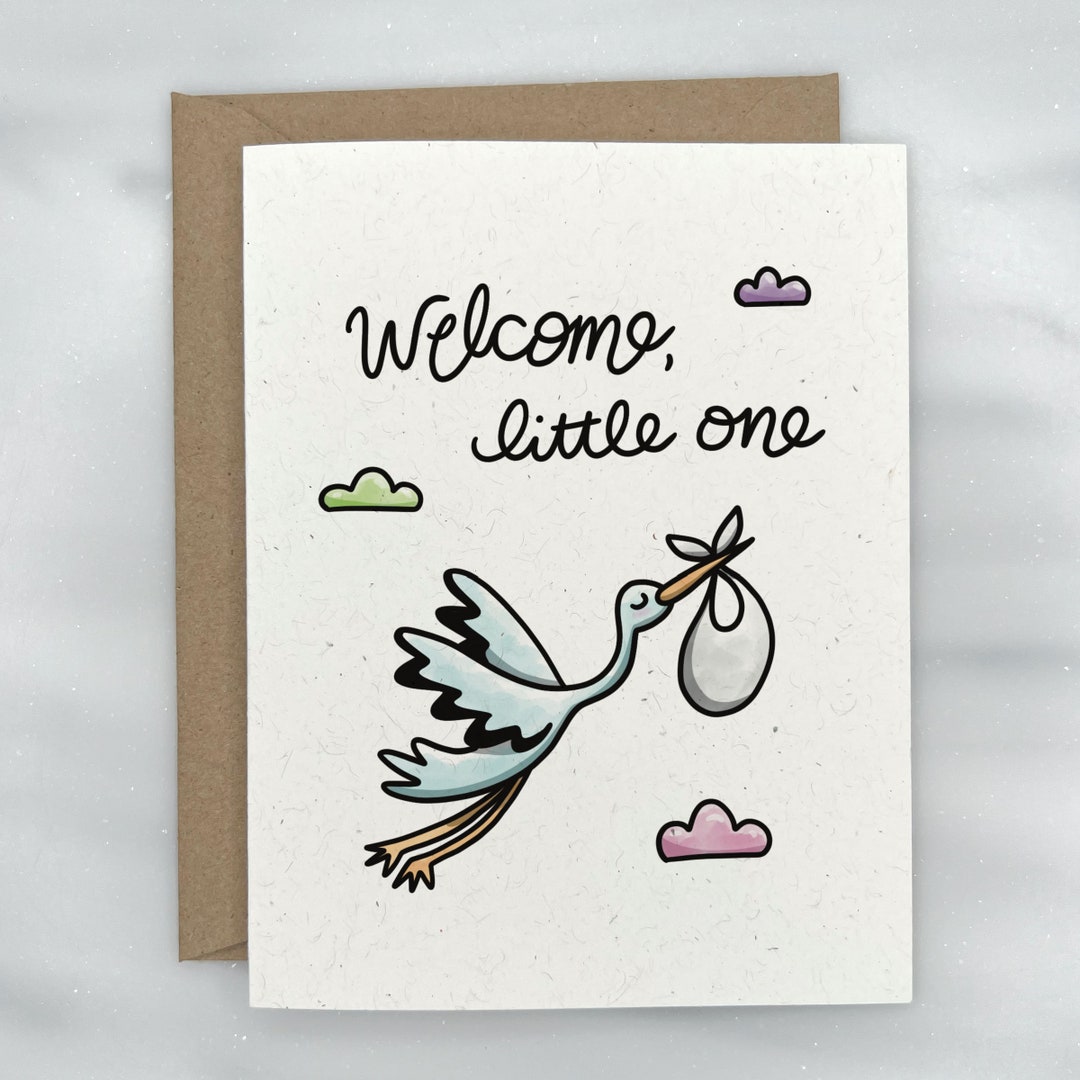 Cute Stork Baby Shower Card for New Baby | Premium Textured, 100% ...
