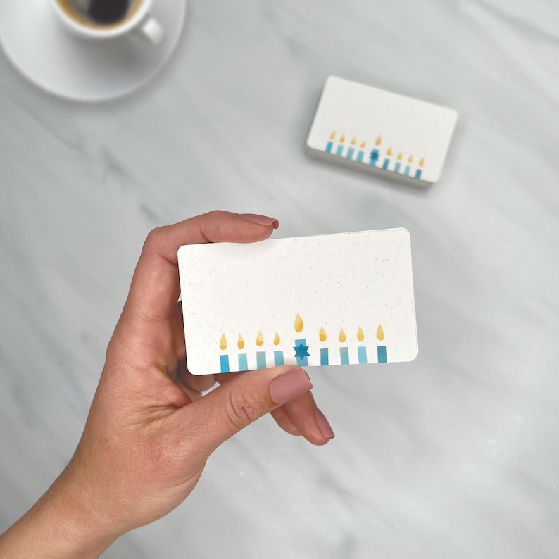 Blue Menorah - Hanukkah Mini Note Cards (pack of 56) | Premium Textured ...