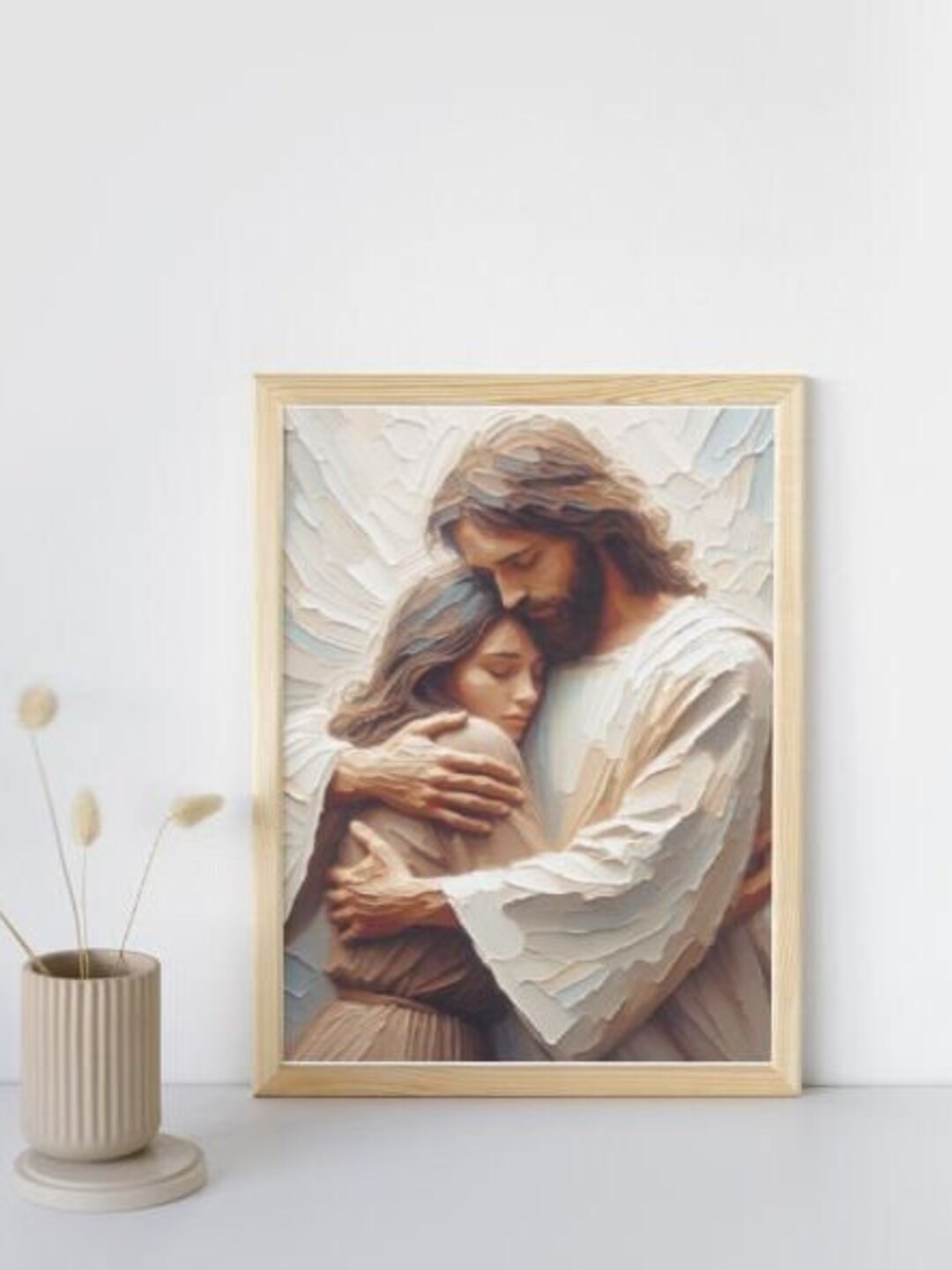 Jesus Hugging Woman Art Print: Impasto Christian Bible Gift (digital ...