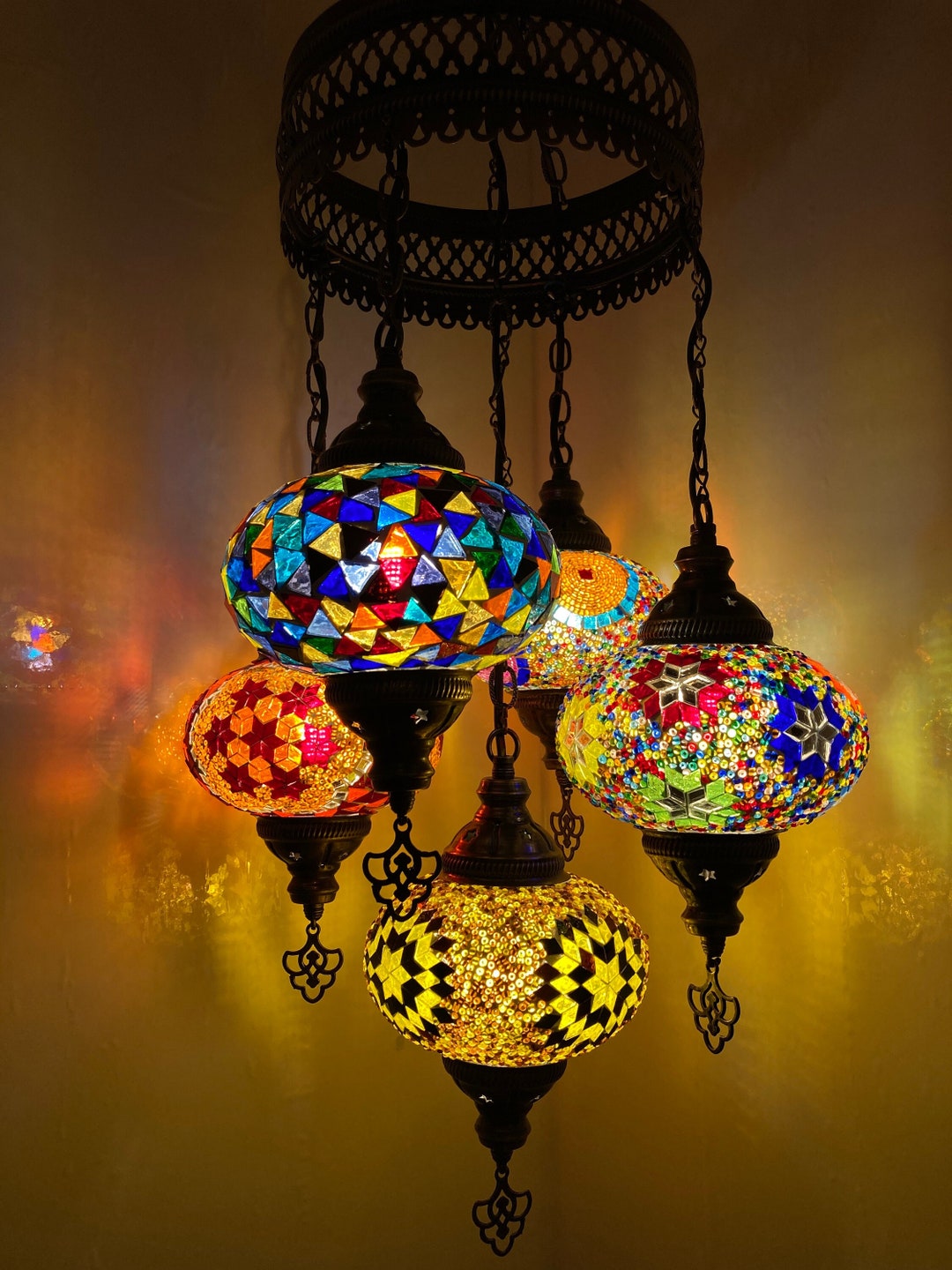 Handmade Mosaic Chandelier, Turkish Sultan Chandeliers, Colorful Mosaic ...