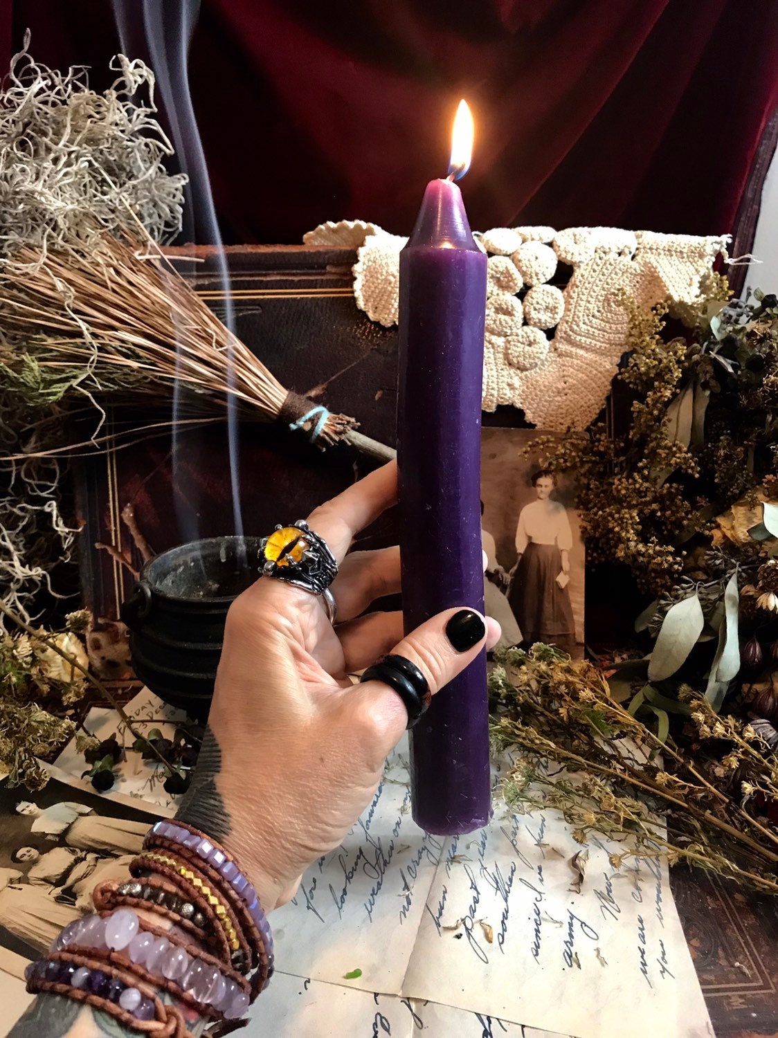 Ritual Candle Strength Spell Purple Candle Purple Taper | Etsy