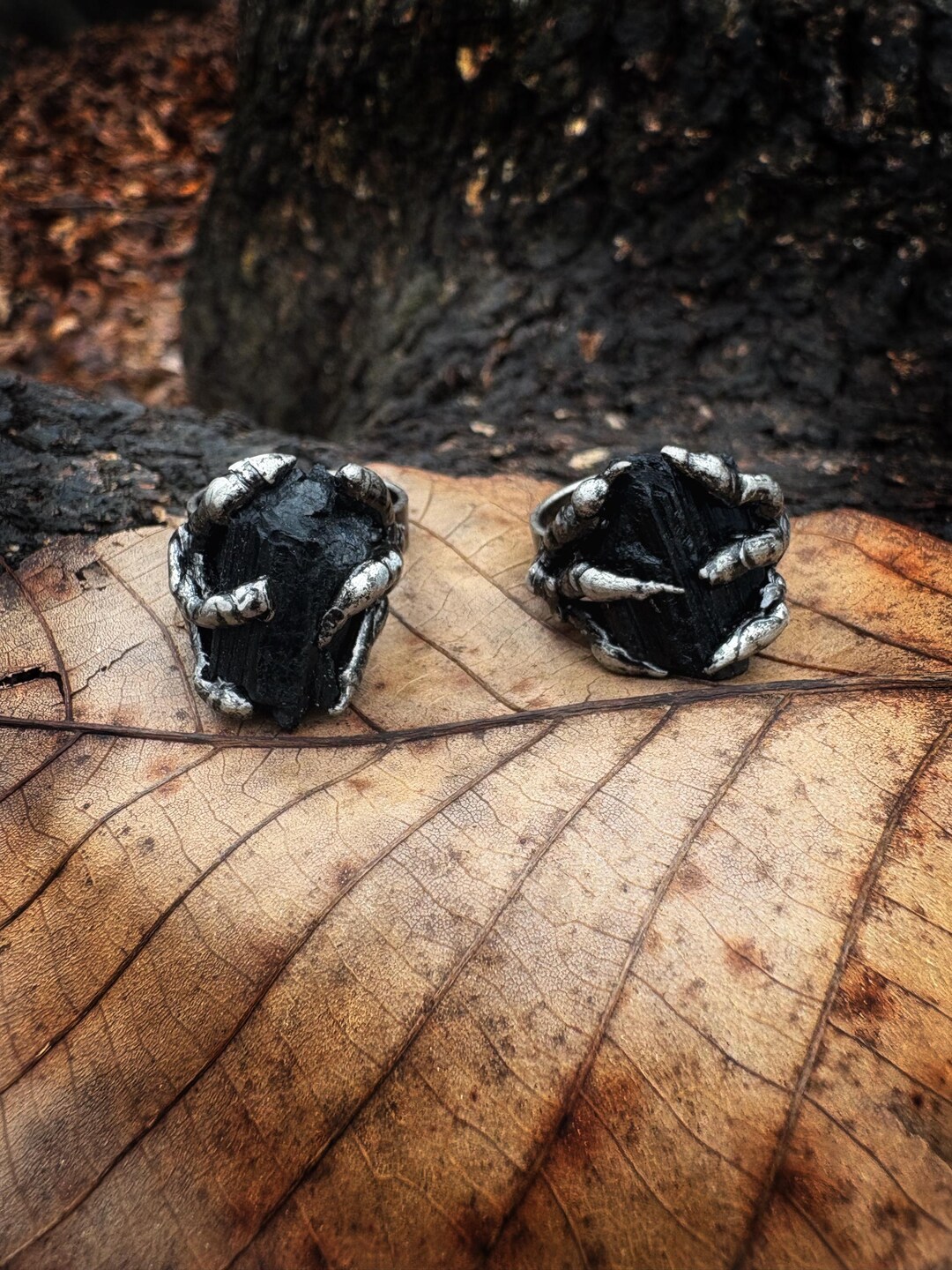 The Nosferatu, Witch Ring, Raw Black Tourmaline Ring, Adjustable Ring ...