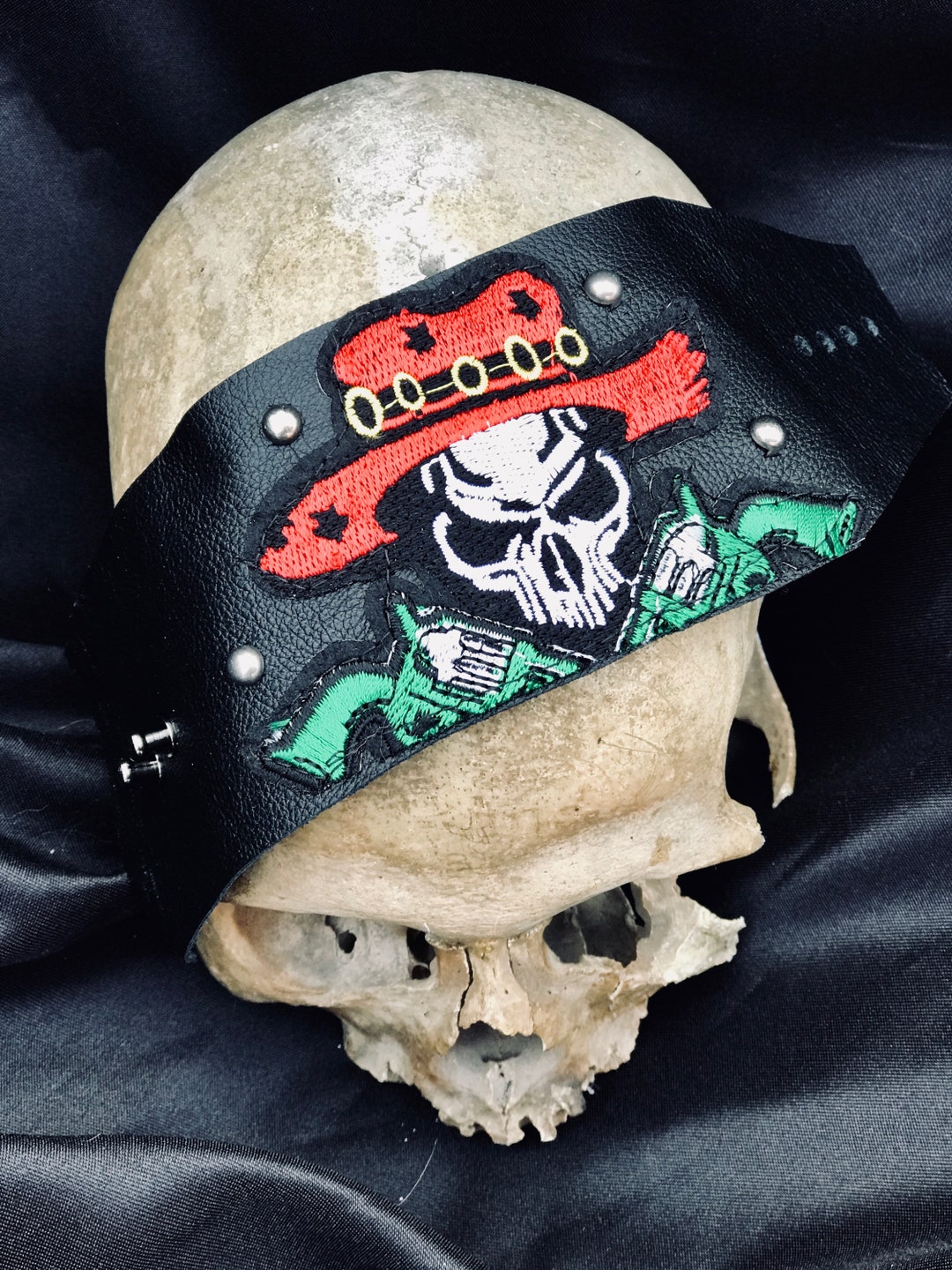Leather Cuff, Black Leather Cuff, Handmade Leather Cuff, Skull Bracelet ...