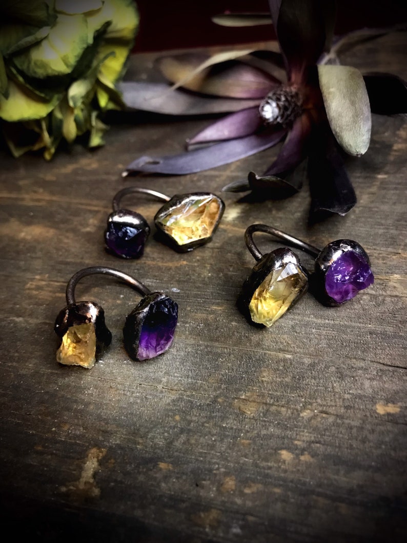 Witch Jewelry Witch Ring Raw Citrine and Amethyst Ring - Etsy
