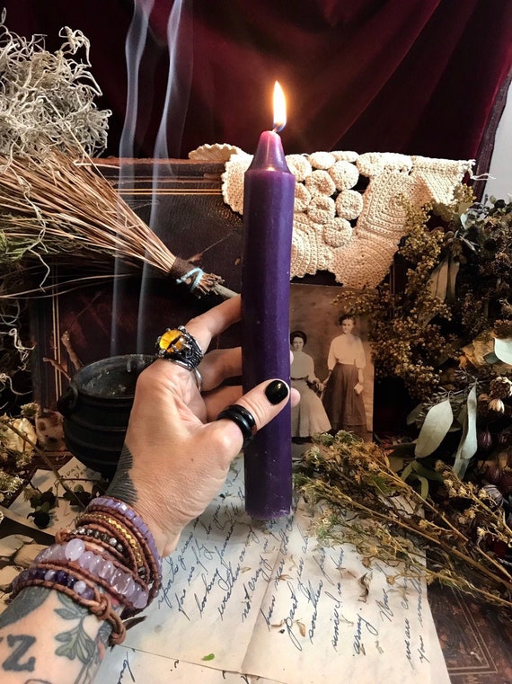 Ritual Candle Strength Spell Purple Candle Purple Taper | Etsy