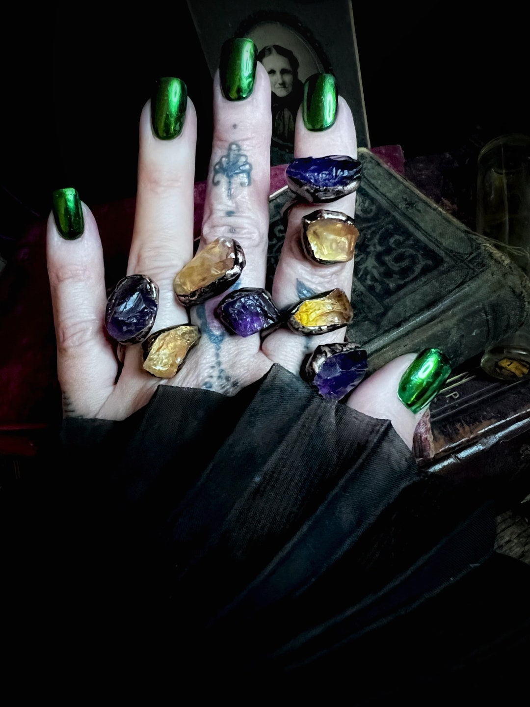 Witch Jewelry, Witch Ring, Raw Citrine and Amethyst Ring, Electroformed ...