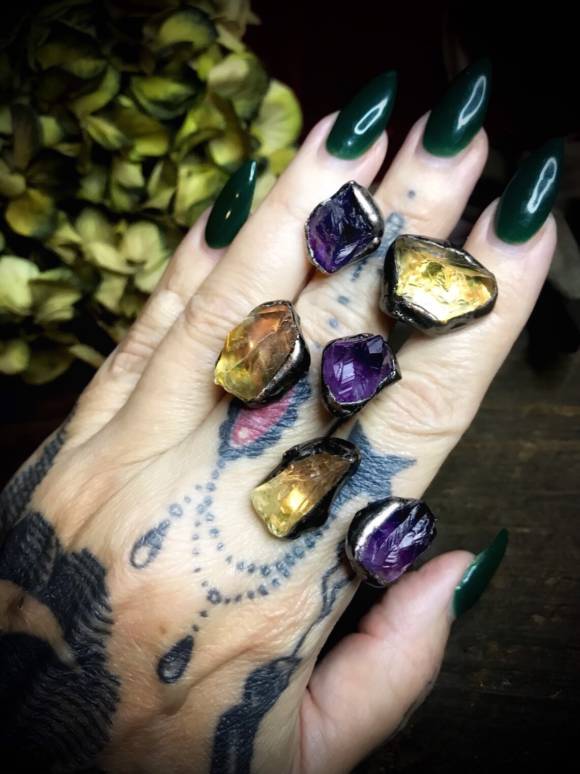 Witch Jewelry Witch Ring Raw Citrine and Amethst Ring | Etsy