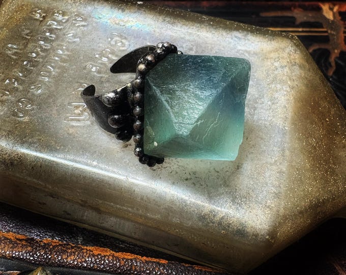 The “bog Witch” Ring , Adjustable Fluorite Hand Soldered Ring - Etsy