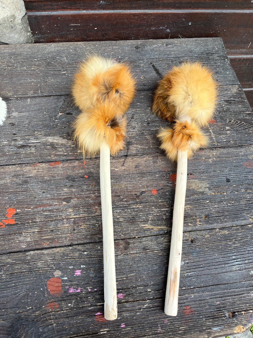 Two Xtra Big Fox Fur Drum Sticks for Big Mother Drums - Etsy
