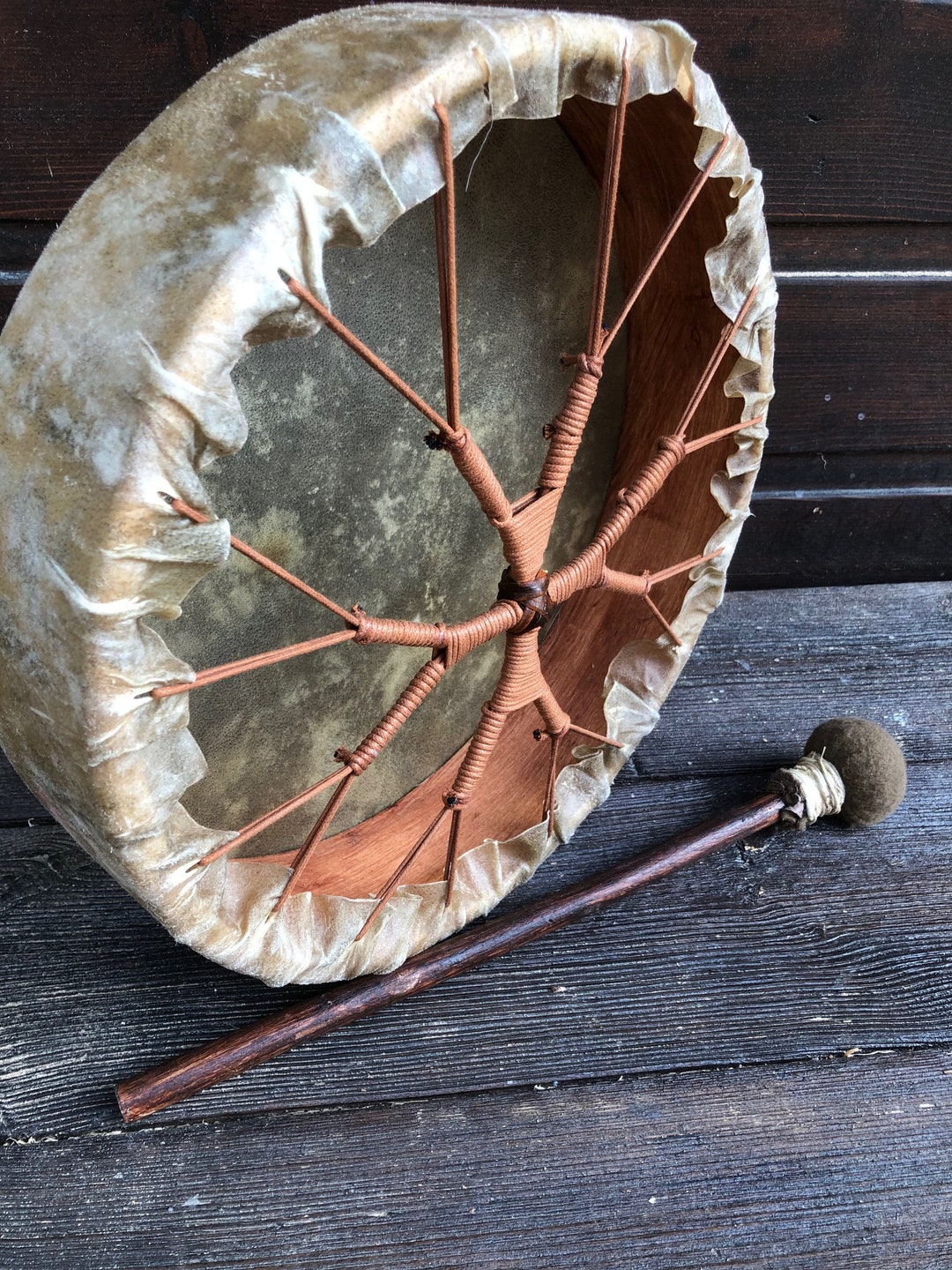 14 Inch Deer Skin Drum Willow Wood Medcine Drum and Beater. - Etsy
