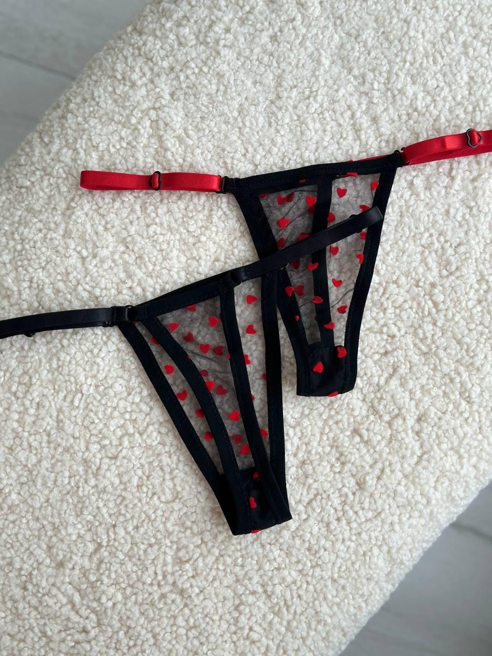 Sheer Mesh Heart Thong – Valentine's Lingerie | Sexy Red Heart G-string ...