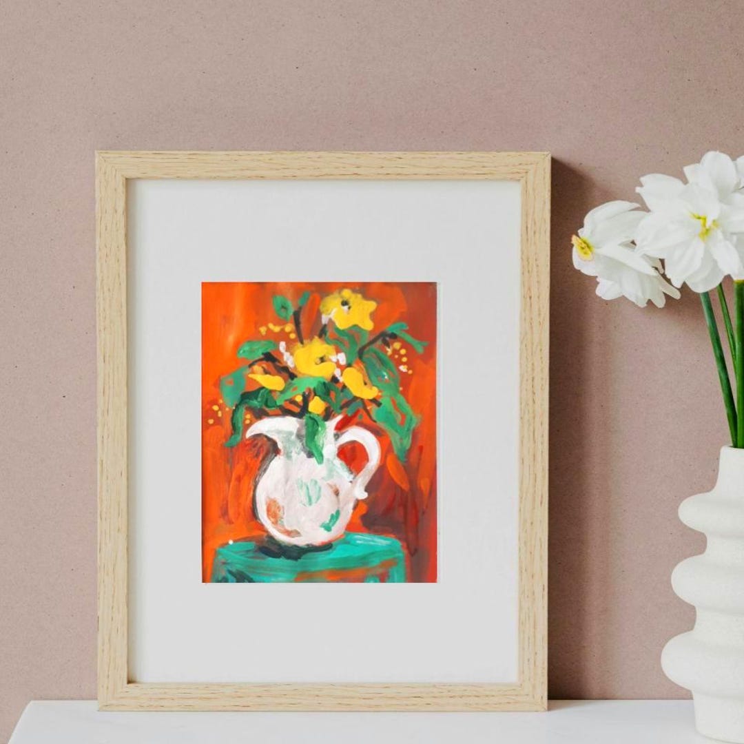 Small Impressionist Painting: Hand-painted Jug and Flowers on Paper - Etsy