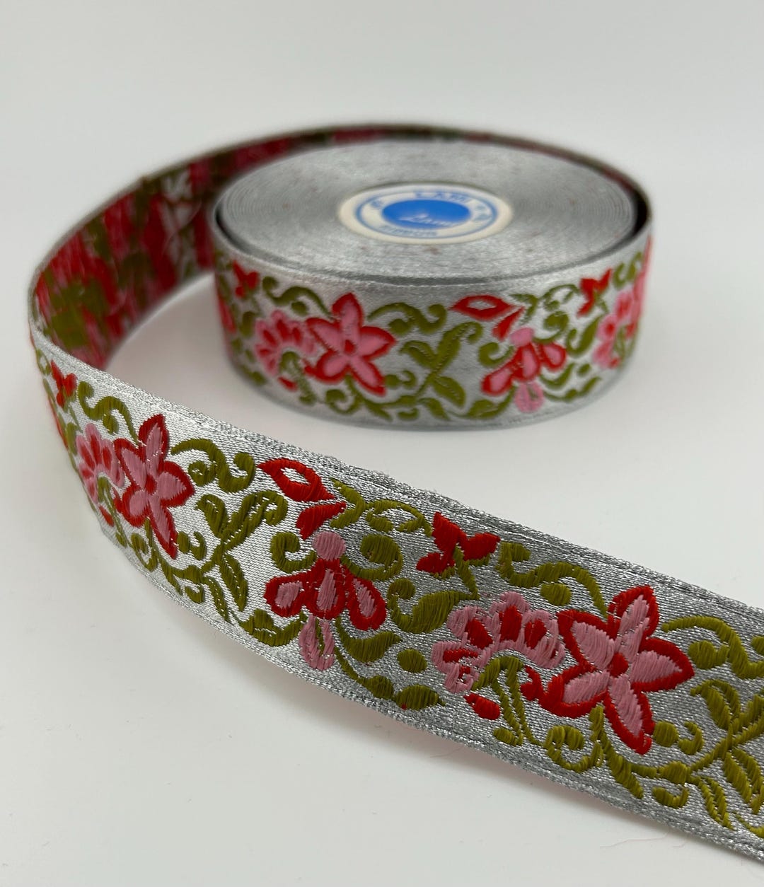 1 Yard (36 Inches) 1 1/4" Wide Vintage Lami Metallic Silver Jacquard ...