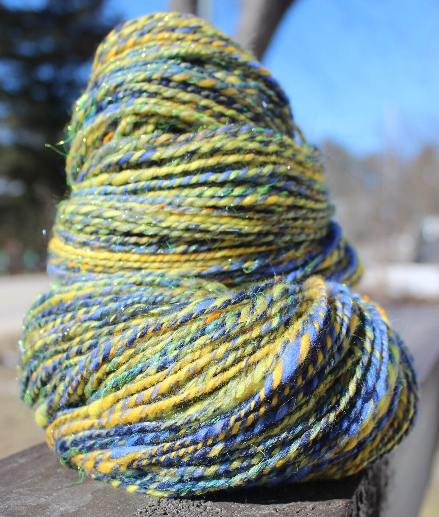 Sunflower, Hand Spun, Handspun, Yarn, Worsted, Yellow, Blue, Merino ...
