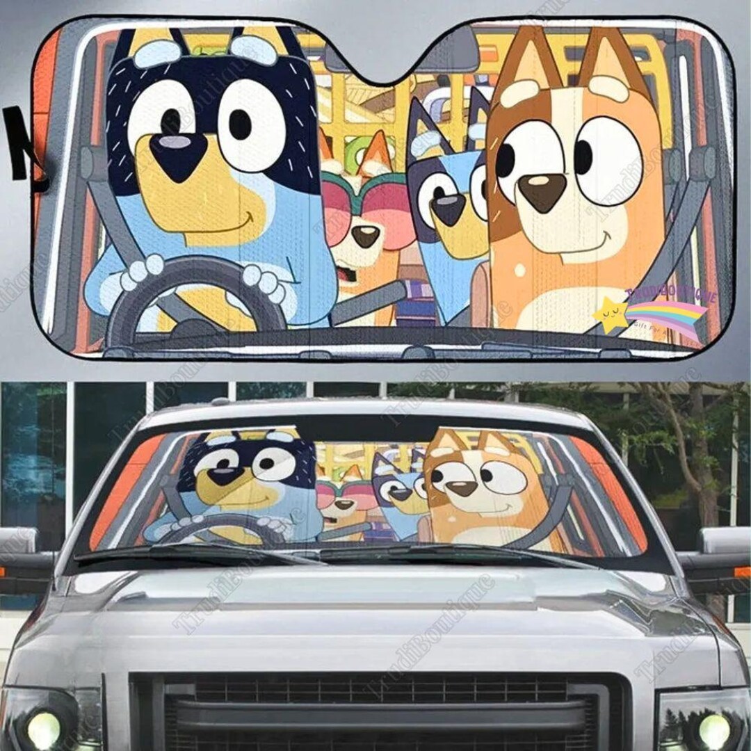 Bluey Car Sunshade, Bluey Family Car Windshield, Bandit Heeler Sun ...