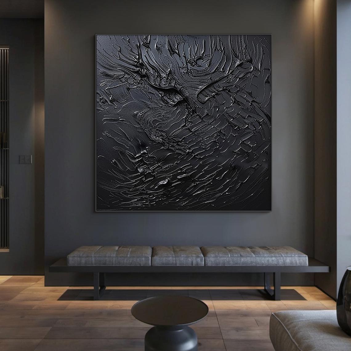 Pure Black Texutred Wall Art Black Minimalist Painting Black Minimalist ...