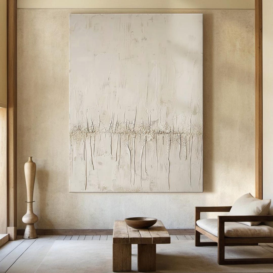 Original Beige Abstract Oil Painting on Canvas, Beige Minimalist Wall ...