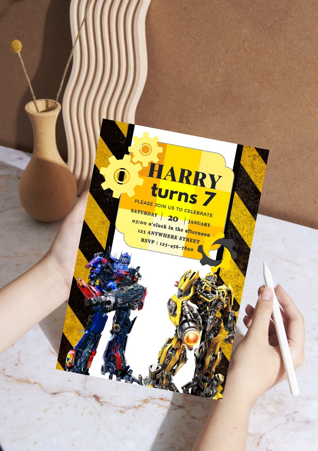 Transformers Birthday Invitation, Canva Editable Template, Digital ...