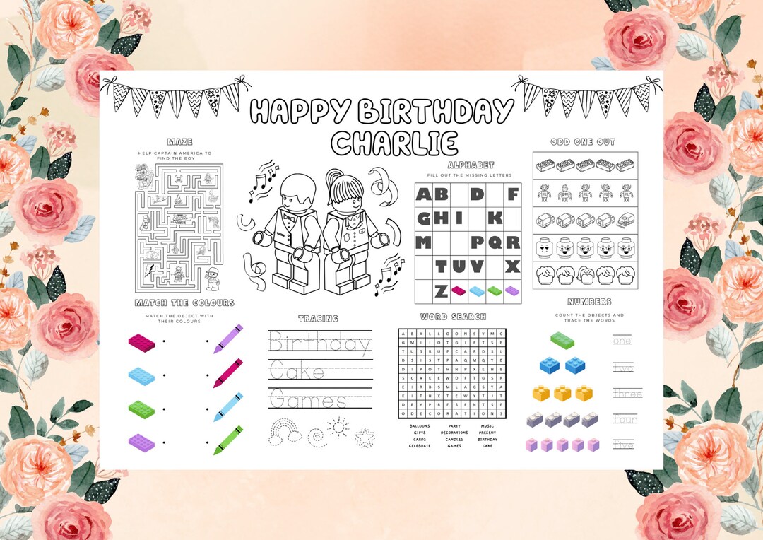 Building Blocks Lego Activity Sheet, Birthday Party Placemat ...