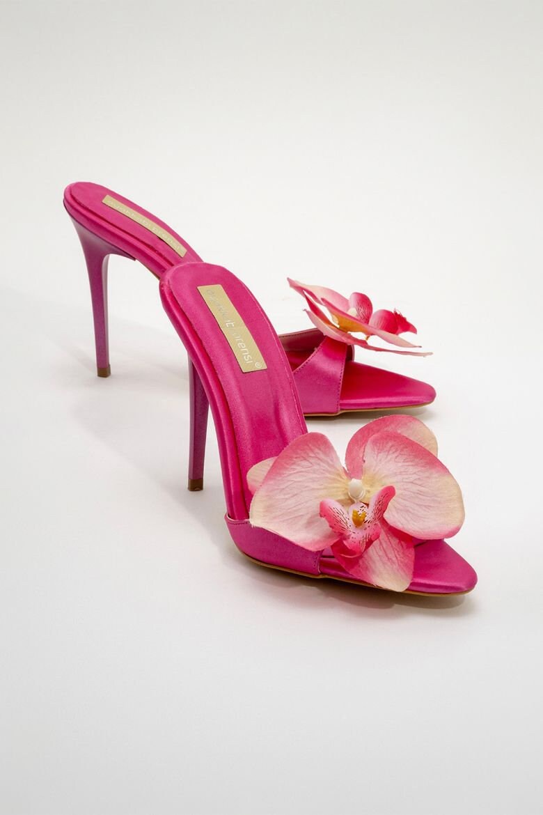 Dusty Pink High Heel Women's Sandals Orchid Flower Detail Elegant ...