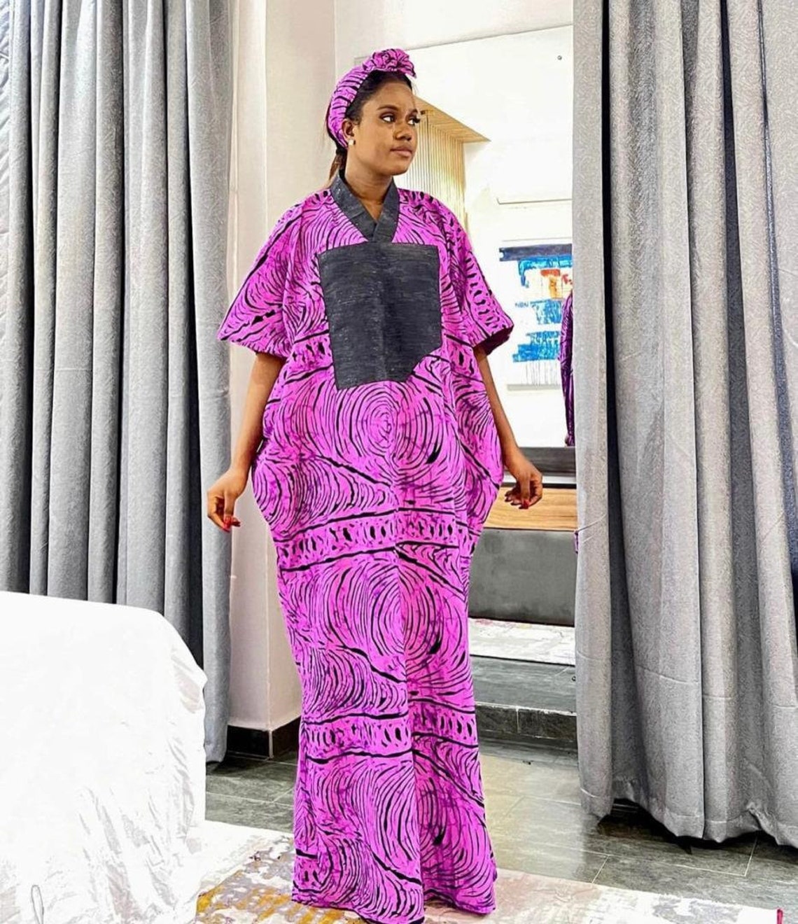 African Print Bubu With Head Wrap Ankara Bubu Luxury Rich Aunty Vibes ...