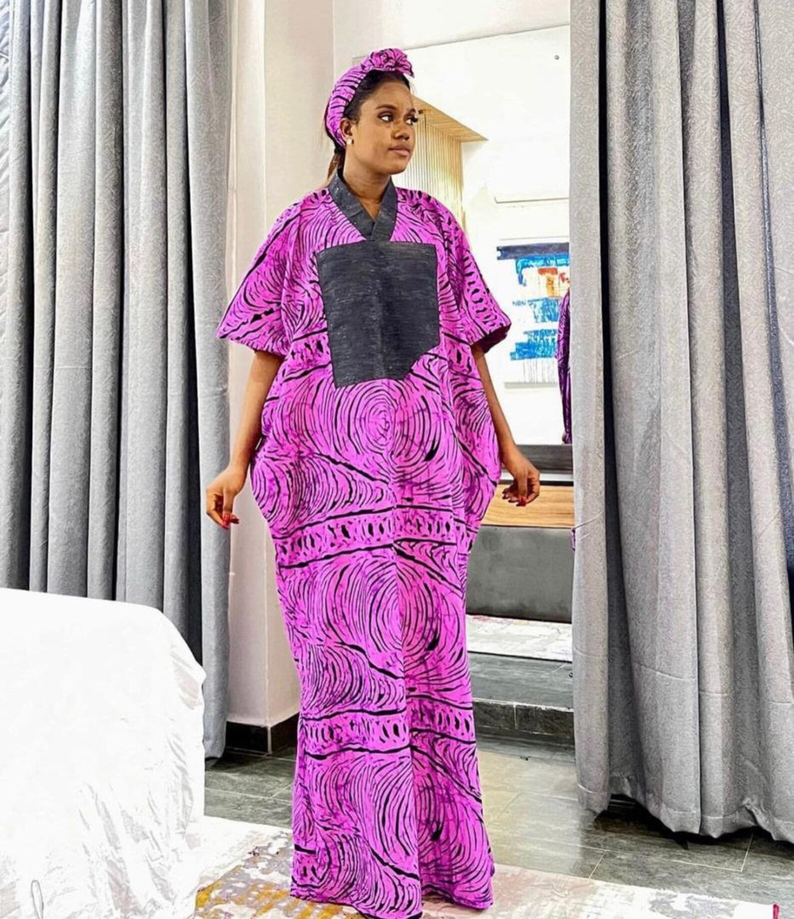 African Print Bubu With Head Wrap Ankara Bubu Luxury Rich Aunty Vibes ...