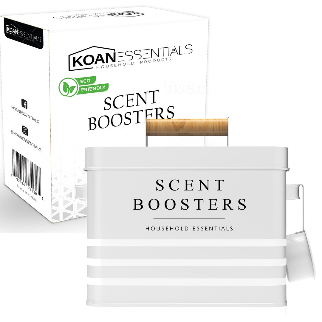 Farmhouse Laundry Scent Booster Container: White Metal Bin With Scoop ...