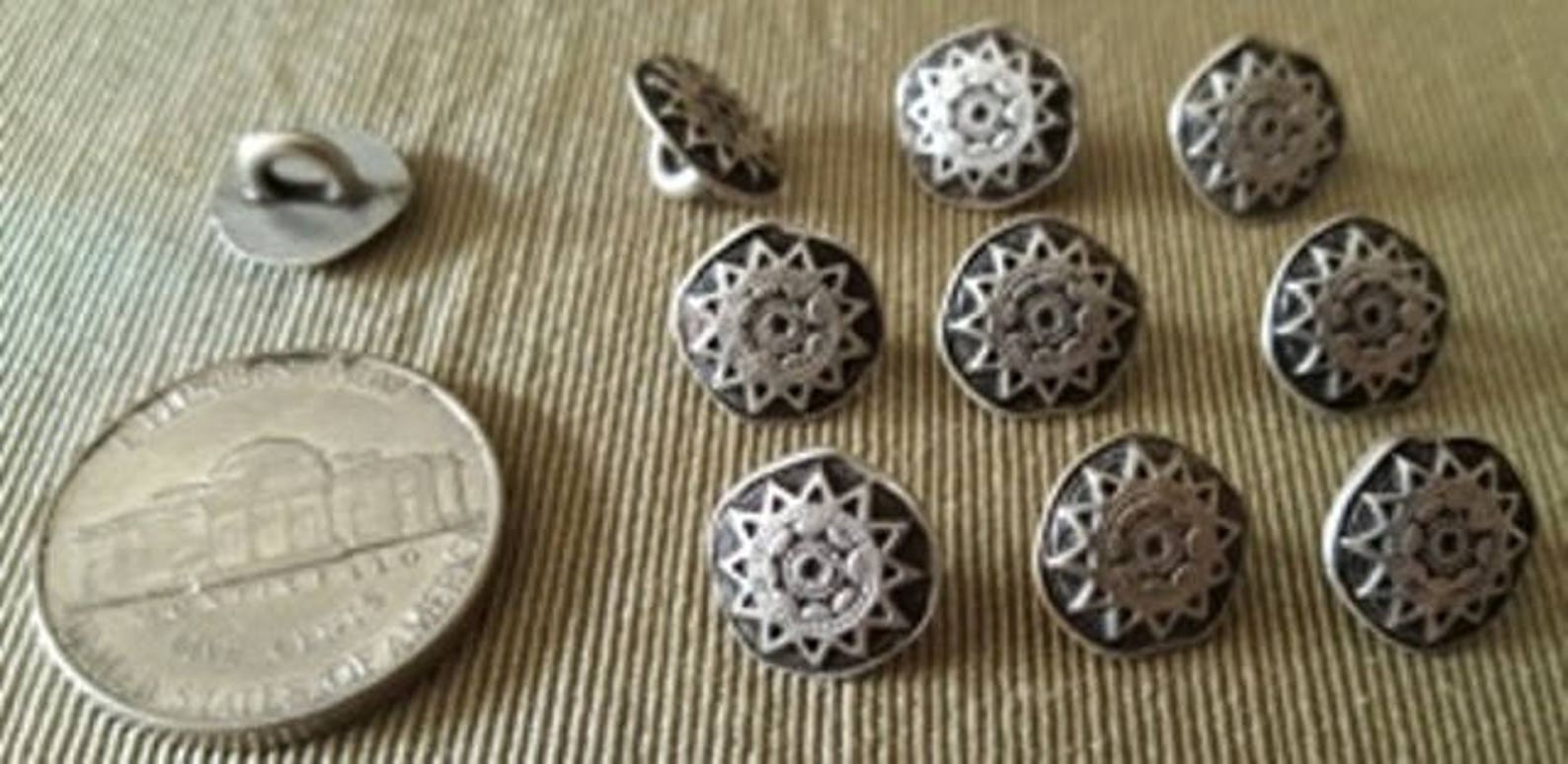 9 Antique Buttons Silver Star Motif 7/16 Inch 15L Metal - Etsy