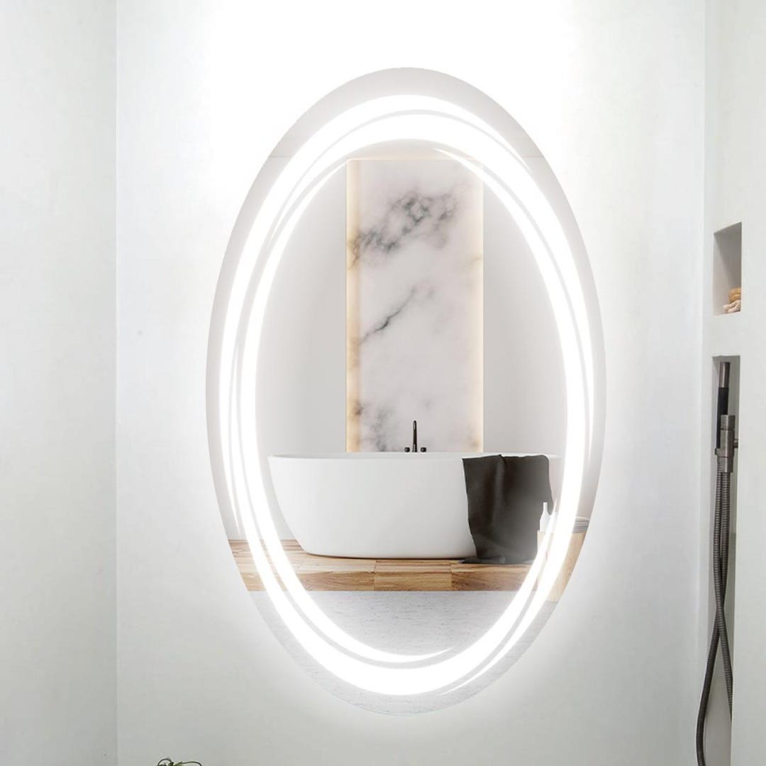 Oval Bathroom Mirror With LED Light, Modern Oval Mirror, Illuminated ...