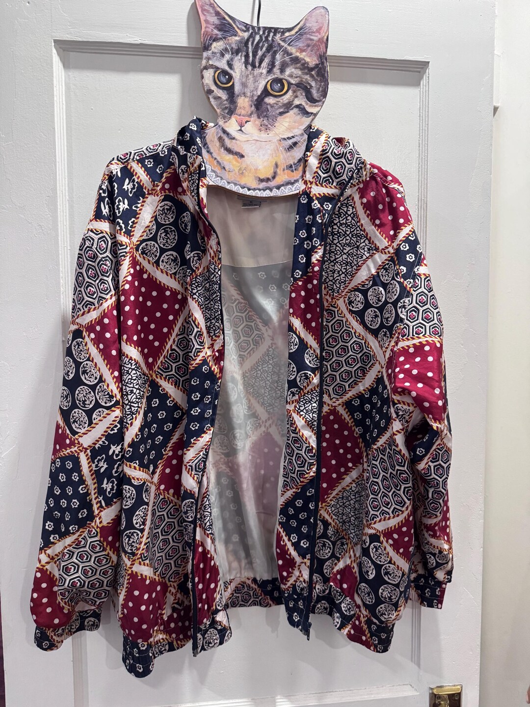Vintage Silk Patchwork Bomber Jacket Oversized XL Graphic Scarf Print ...